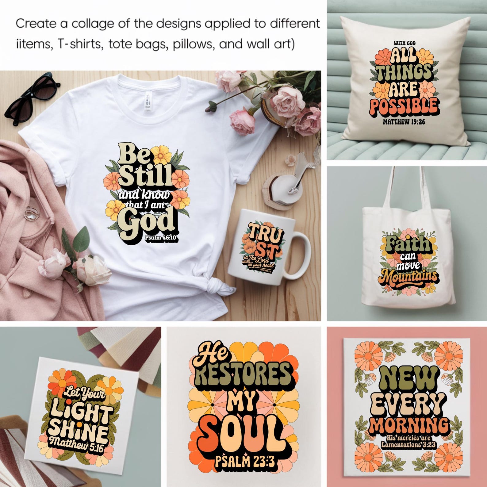 12 Christian Digital Designs Bundle | Retro Scripture Prints | Faith ...
