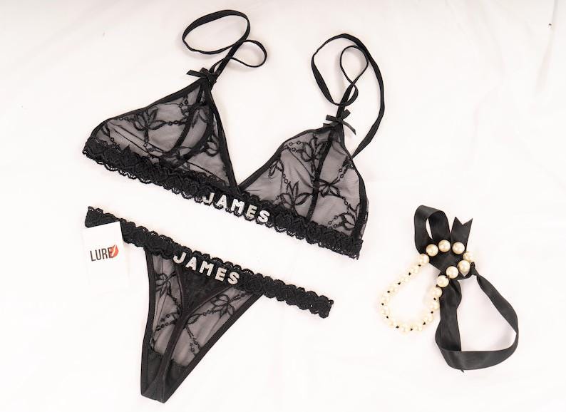 Custom Name Lingerie, Panties With Name, Personalised Thong and Bra Set ...