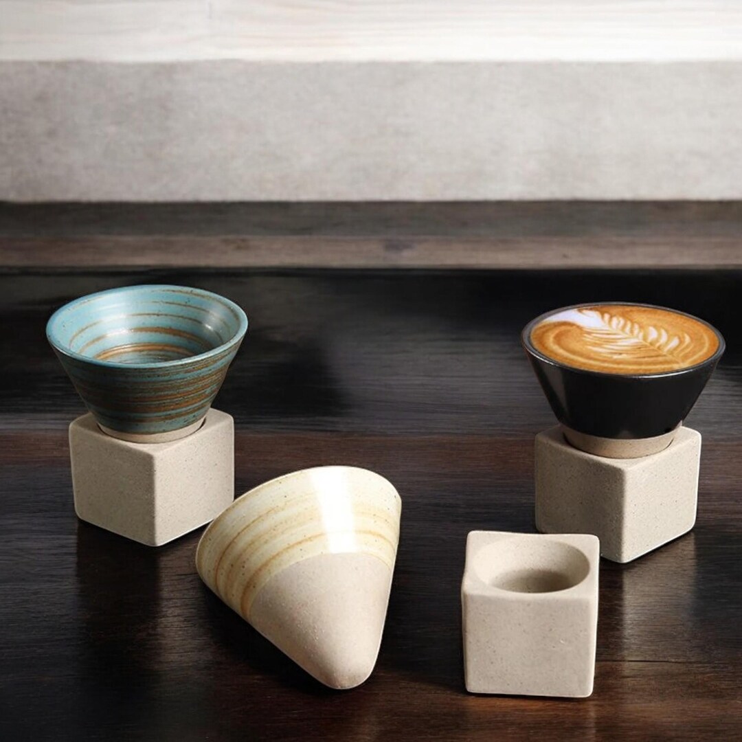 Retro Japanese Triangular Pottery Tea & Coffee Mug - Rough Ceramic ...