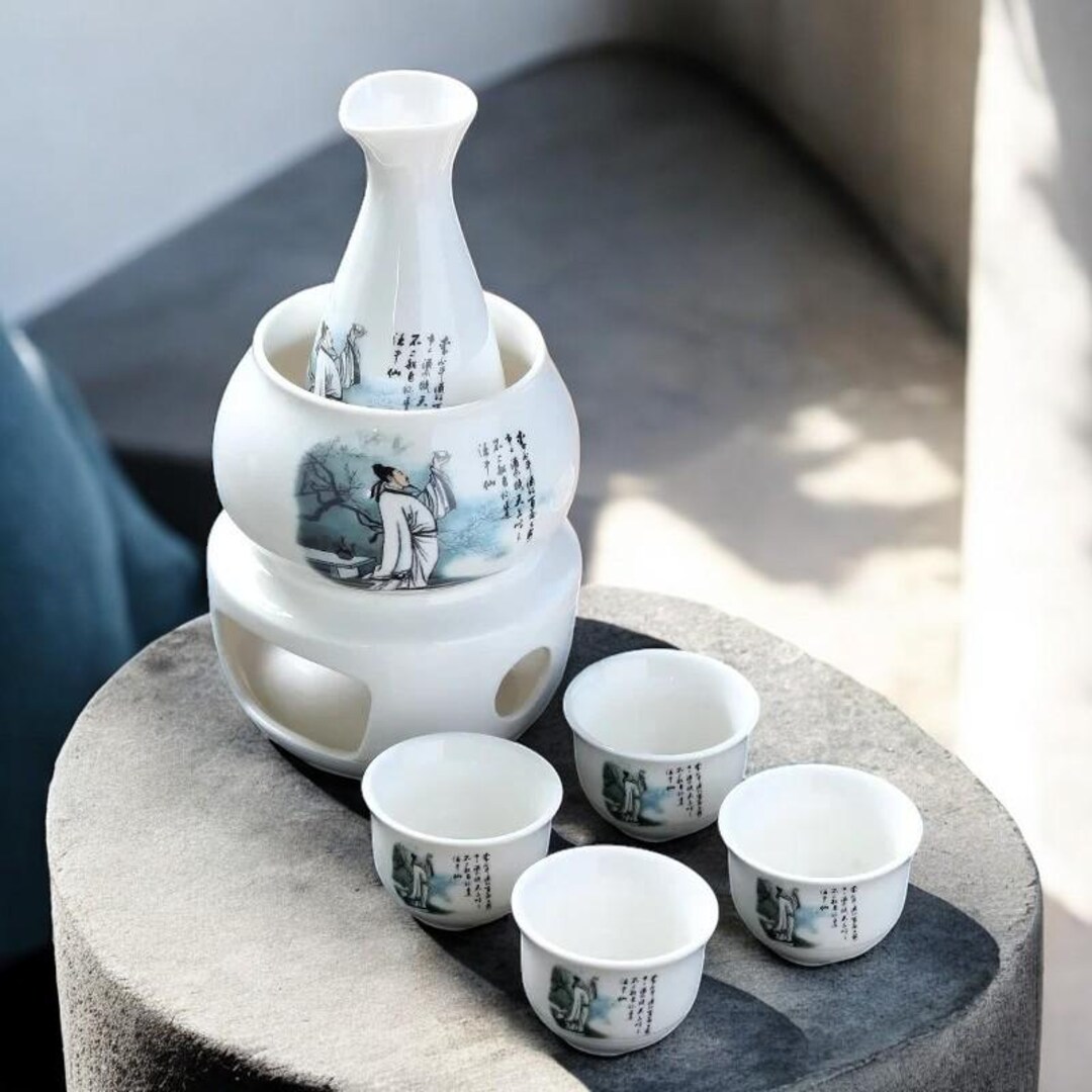 Ceramic Sake Set With Warmer & Gift Box - Traditional Porcelain Pottery ...