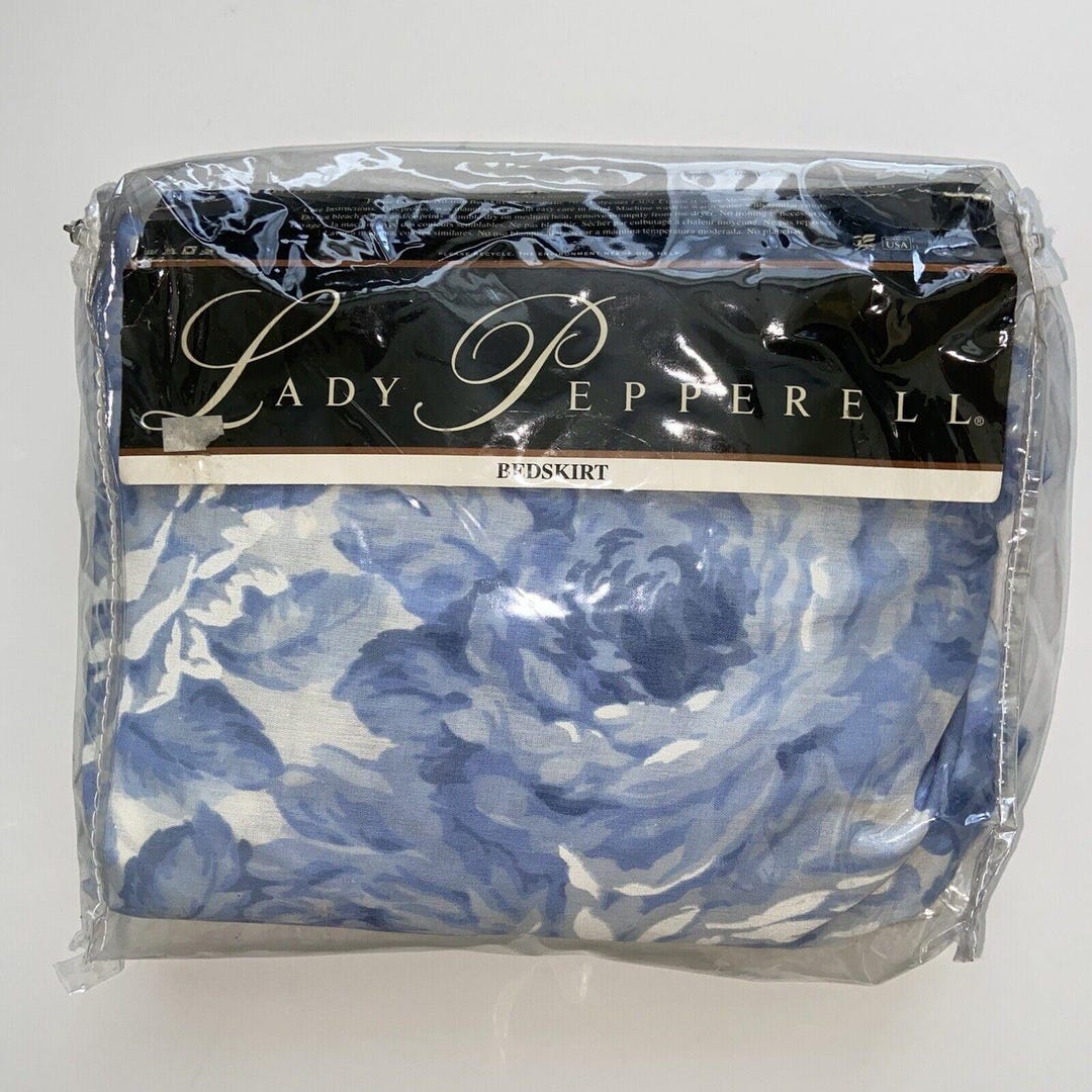 Lady Pepperell Blue Dust Ruffle Bedskirt Vtg Shabby Cabbage Rose ...