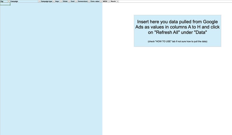 Google Ads Campaign Dashboard Excel Template - No Macros - Etsy
