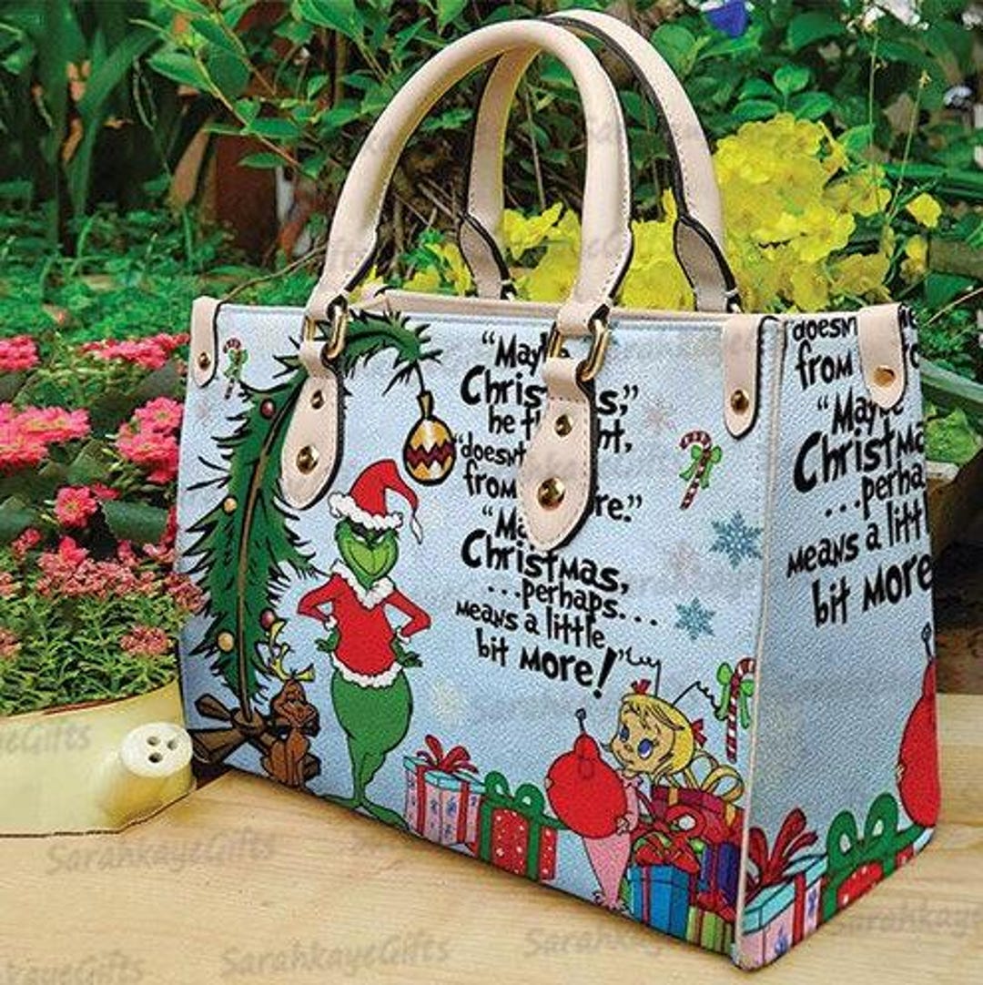 Grinch Christmas Leather Bag, Grinch Lover Handbag, Custom Leather Bag ...