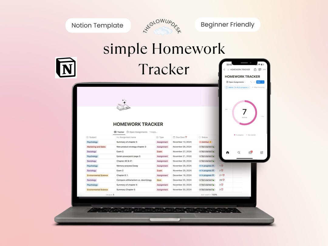 Simple Homework Tracker, Notion Assignment Tracker, Notion Aesthetic ...
