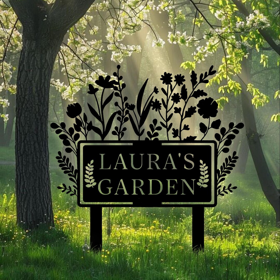 Custom Metal Garden Sign With Stake, Personalized Flower Yard Decor ...