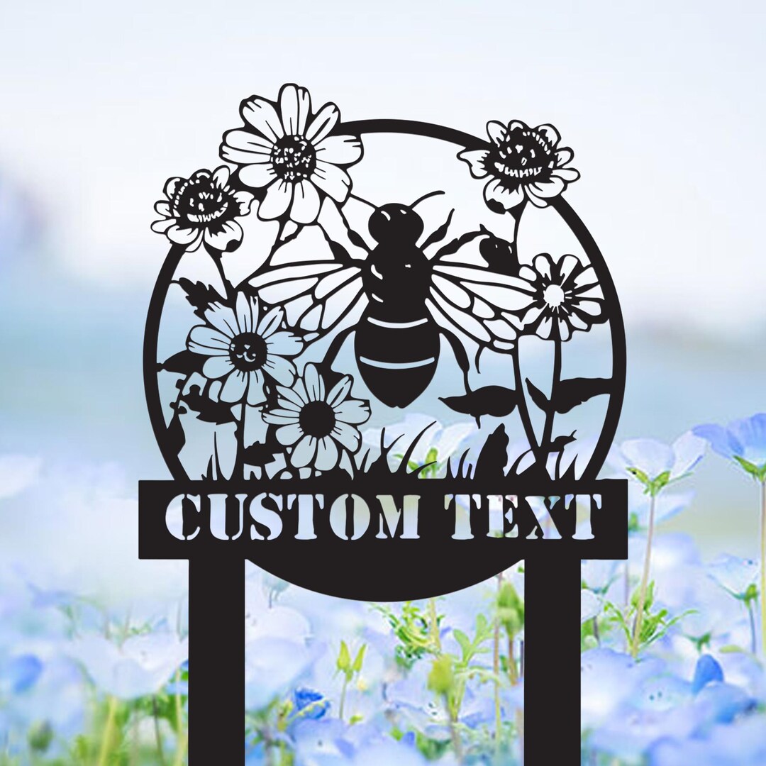 Personalized Honey Bee Metal Garden Sign, Custom Garden Name Sign, Bee ...