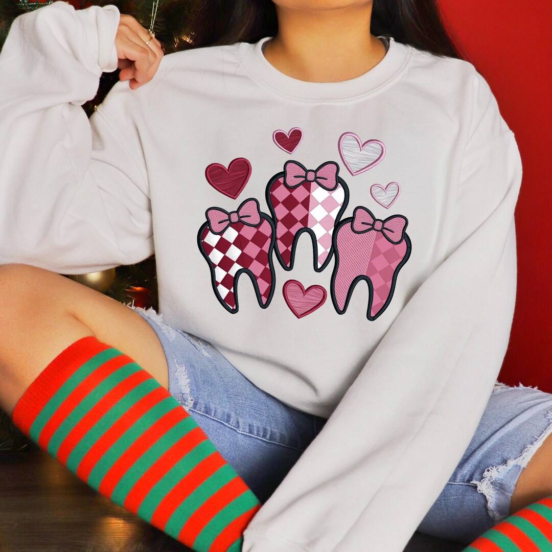 Retro Sweet Dental Valentine Machine Embroidery File Cute Heart ...