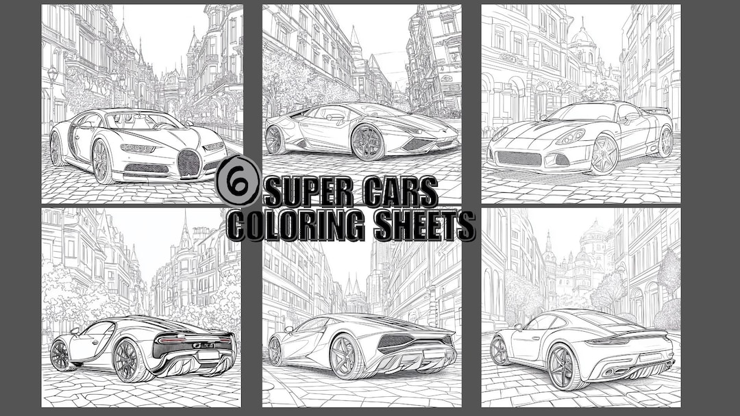 6 Super Cars Coloring Pages, for Kids and Adults, Supercars Sheets, Fun ...