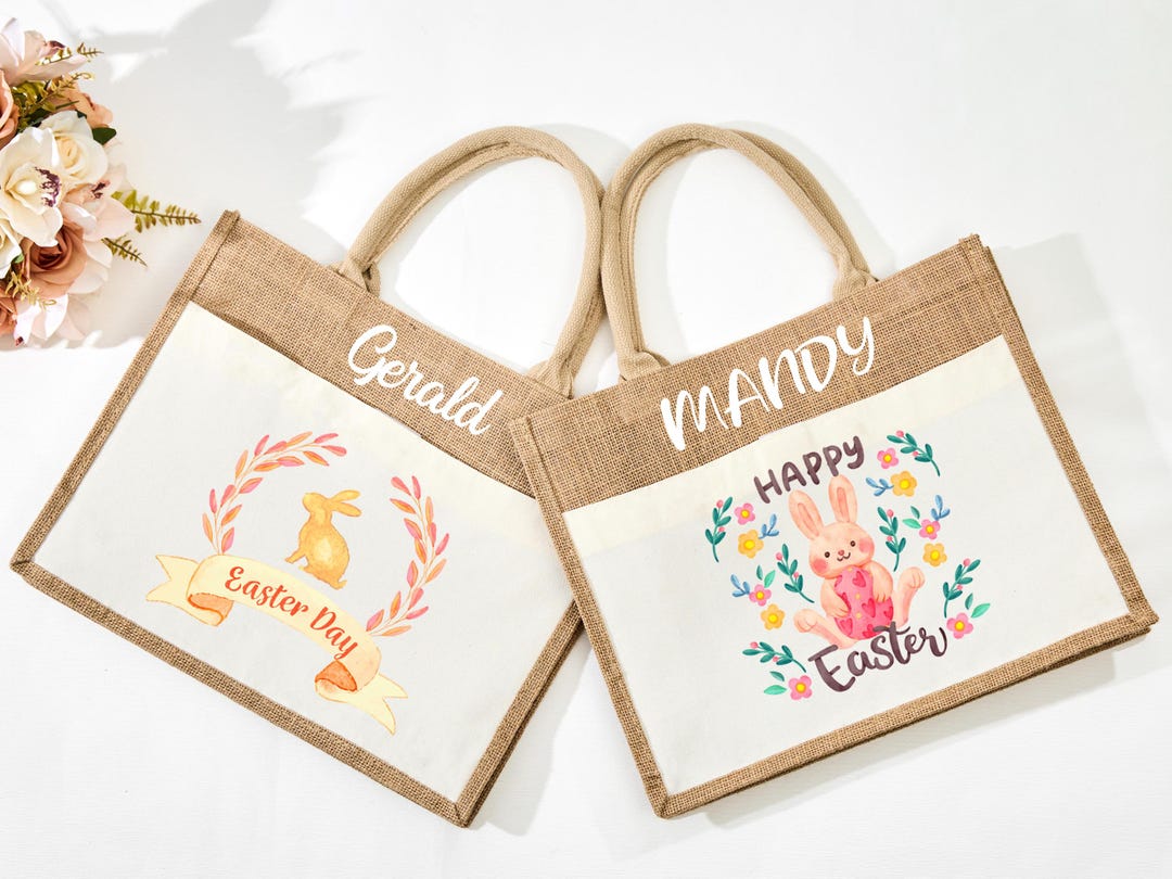 Custom Easter Egg Hunt Bag,personalized Easter Bunny Burlap Tote Bag ...
