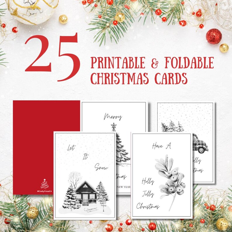25 Foldable Christmas Cards, Printable PDF, Unique Christmas Designs ...