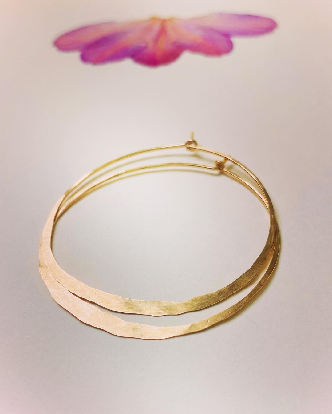 Delicate Hammered Gold Hoop Earrings, Ultra Flat Dainty Hoops, Light ...