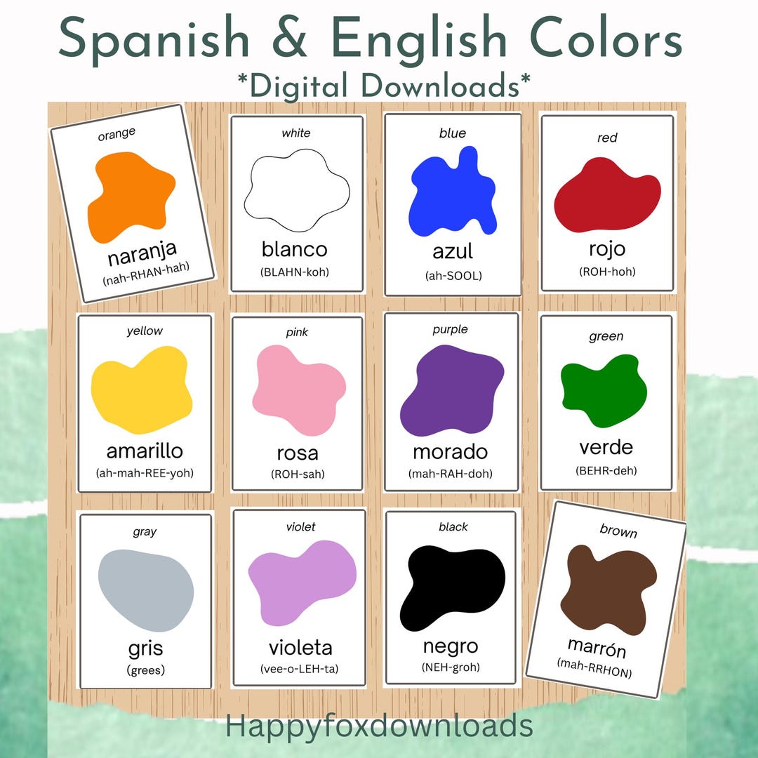 Spanish and English Color Flashcards, Bilingual Learning, Printable ...