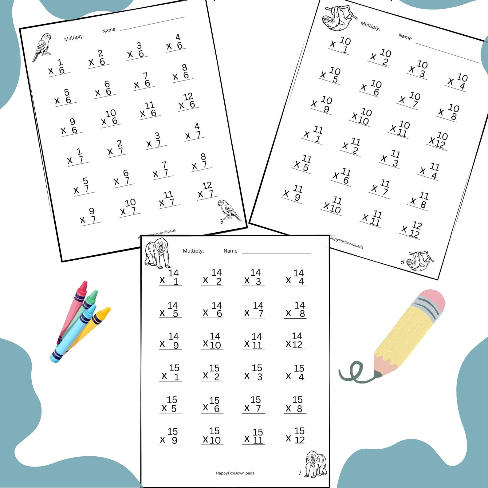 Multiplication Practice Worksheets: Wild Animals, Grades 1-4 (digital ...