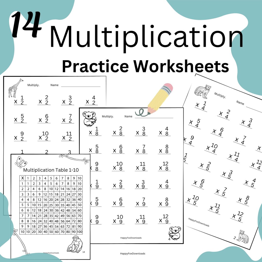 Multiplication Practice Worksheets: Wild Animals, Grades 1-4 (digital ...