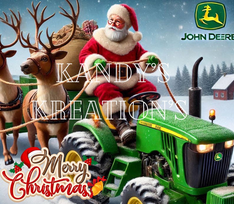 Santa on John Deere Tractor - Etsy