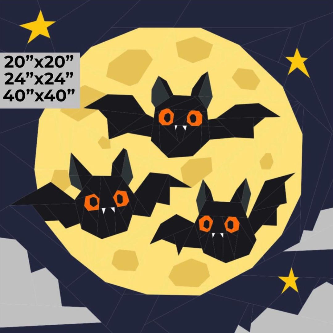 Fangtastic Trio: Cute Halloween Bats Foundation Paper Piecing Pattern ...