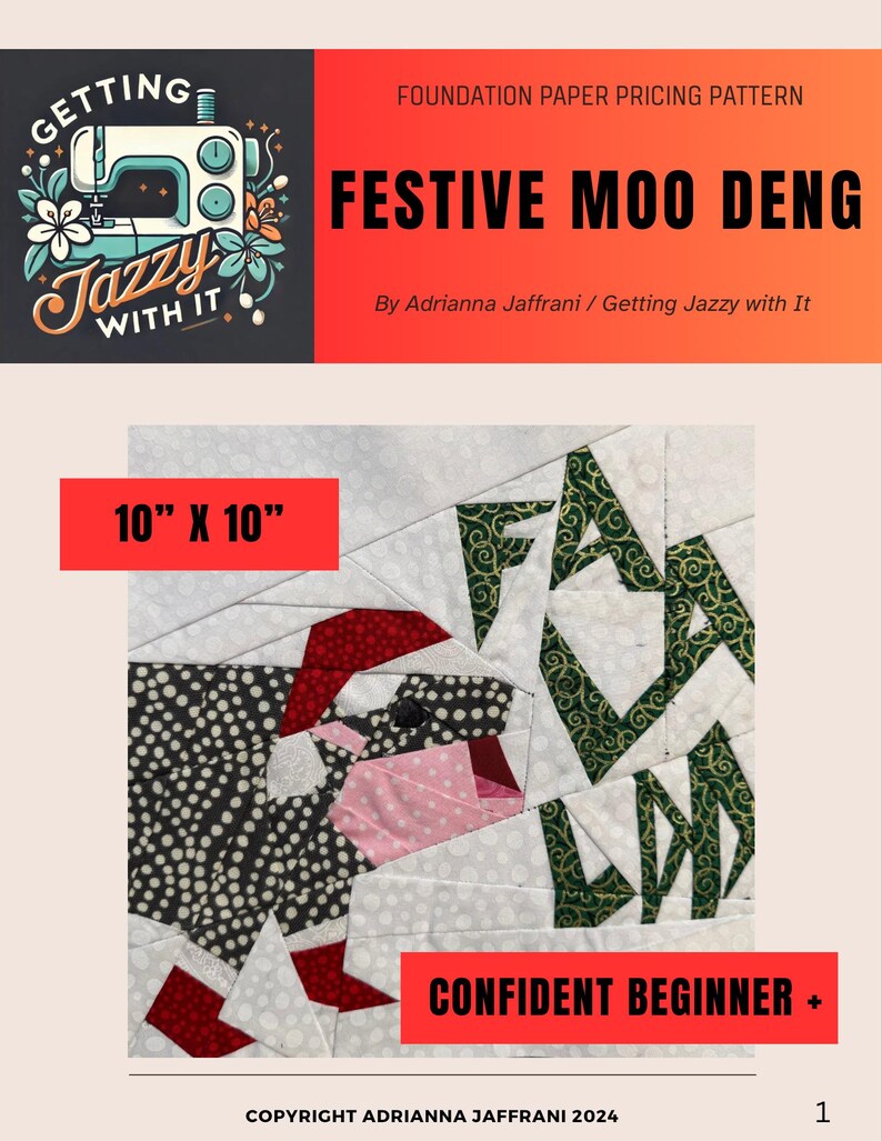 Festive Christmas Moo Deng Foundation Paper Piecing Pattern - Etsy