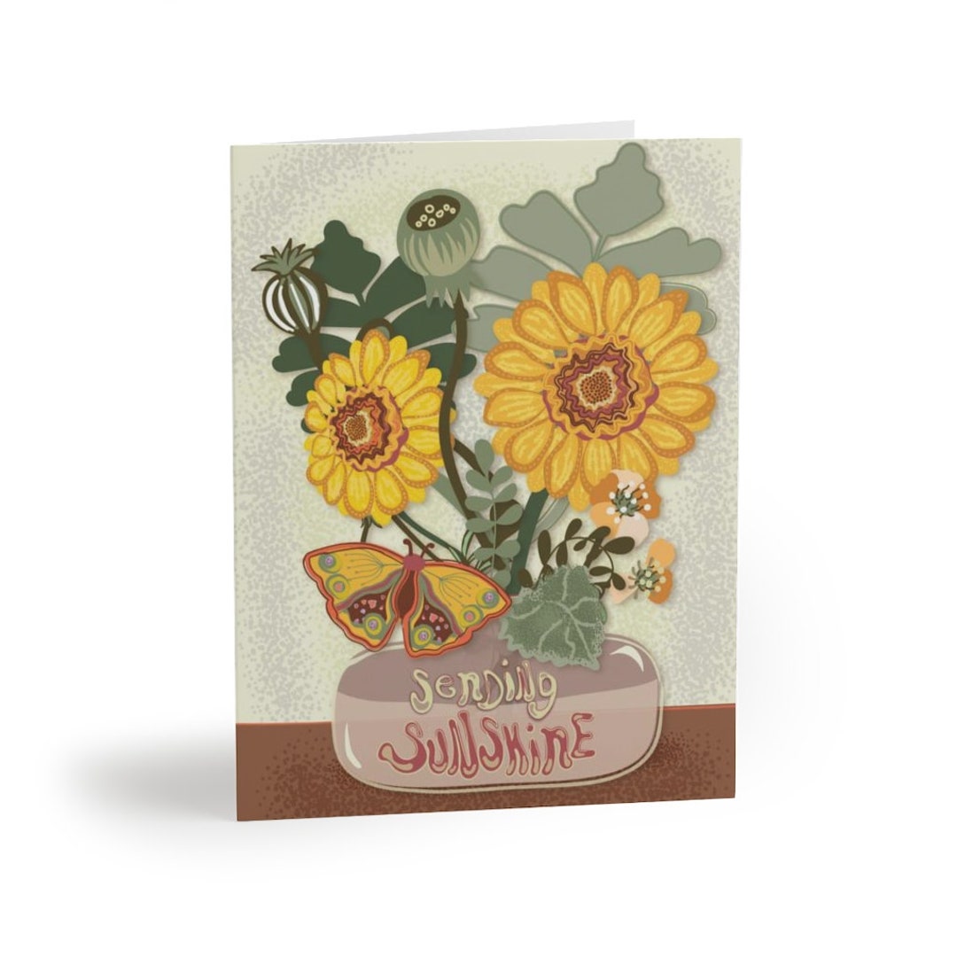 Sending Sunshine Greeting Cards, Sunflower Butterfly Floral Card (8 Pcs ...