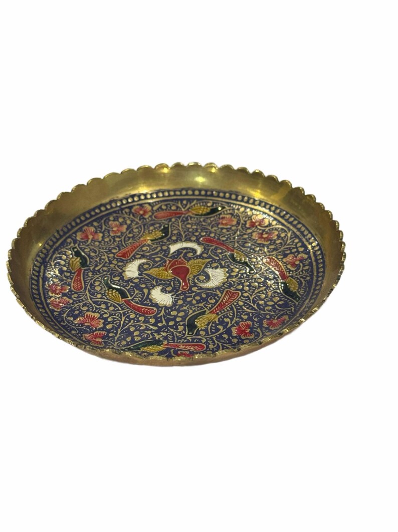 Vintage Enameled Brass Tray - Etsy