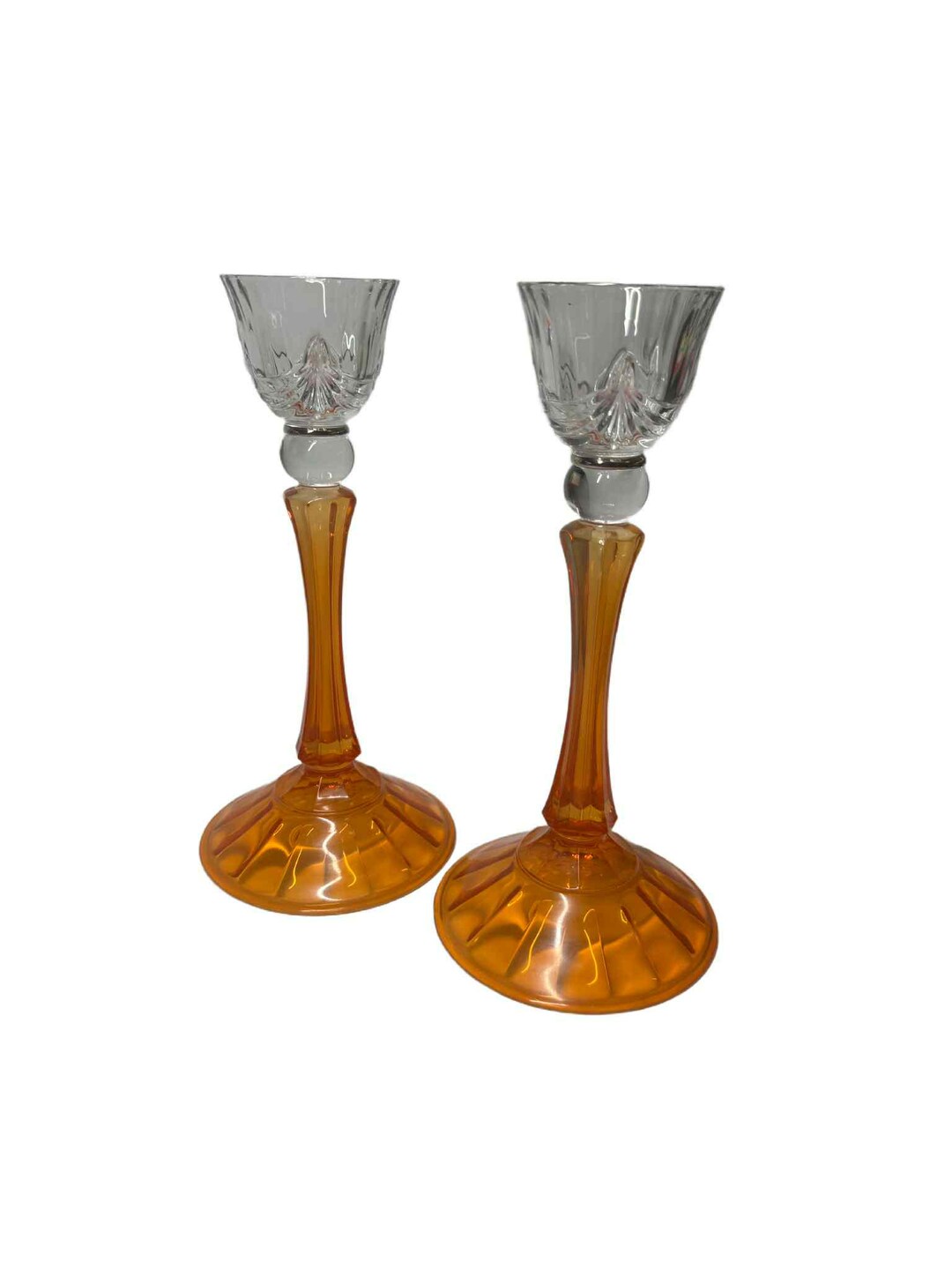 Vintage Crystal Candlestick Holders: Orange Glass With Silver Rim - Etsy