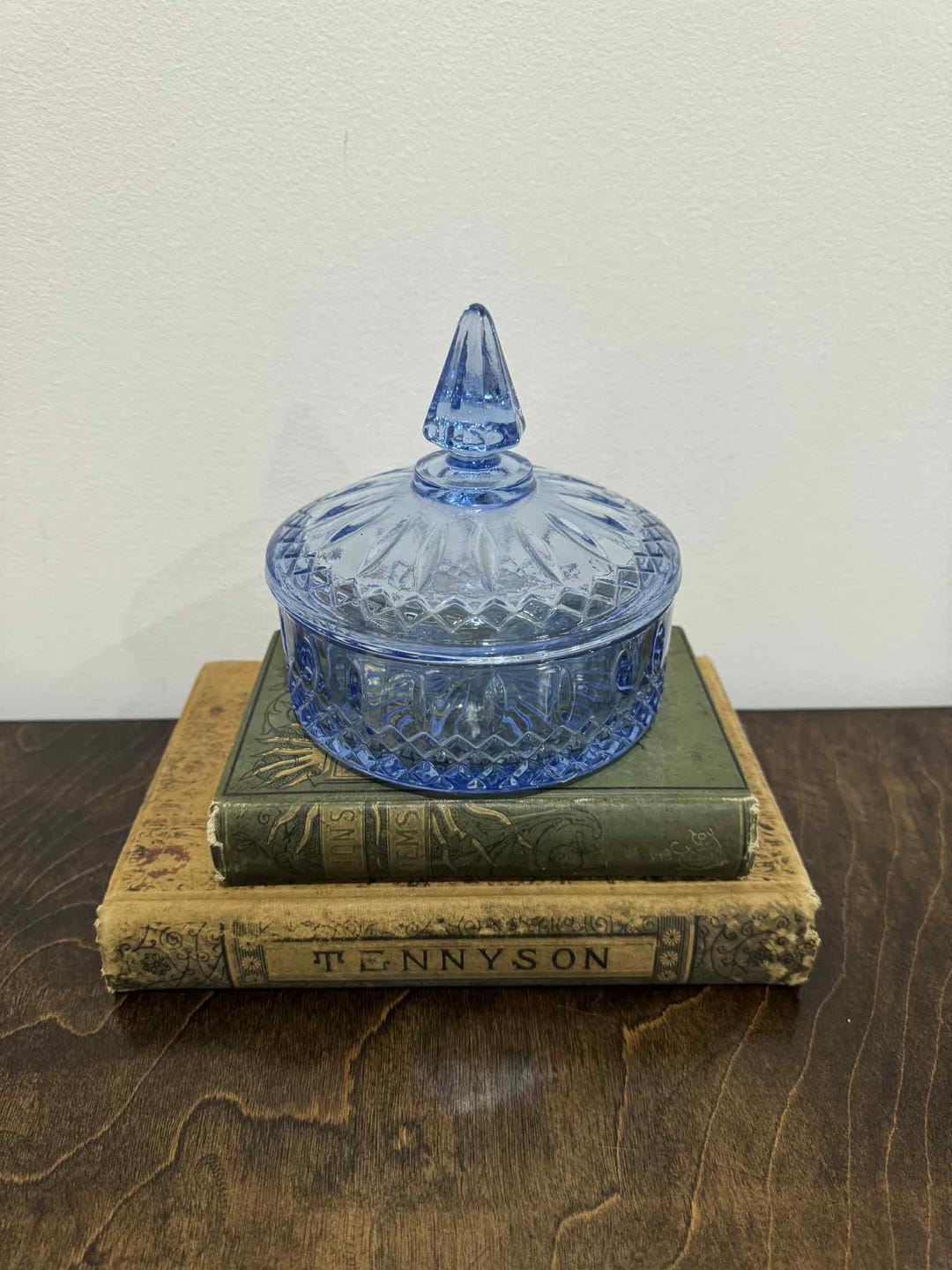 Vintage Indiana Glass Celeste Blue Candy Dish: Lattice Starburst Lid - Etsy
