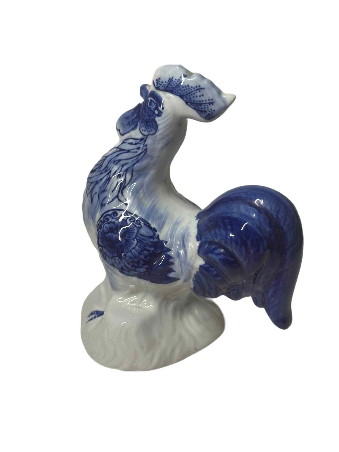 Vintage Porcelain Cobalt Blue and White Rooster - Delft Style Figurine ...