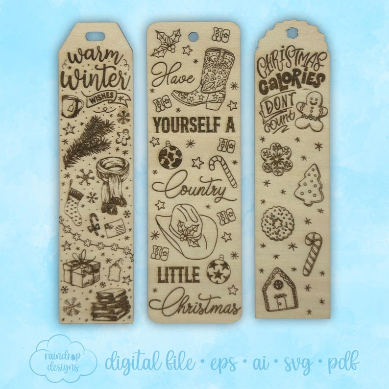Christmas Holiday SVG/PDF Bookmark Files, Bundle of 3 Digital Files for ...