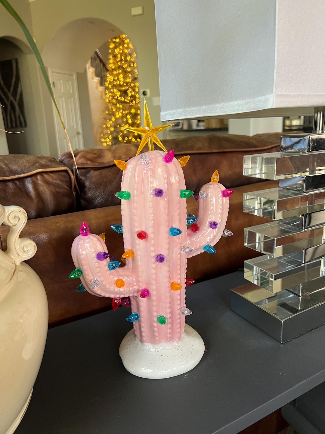 Festive Pink Ceramic Light-up Cactus Tree - Etsy
