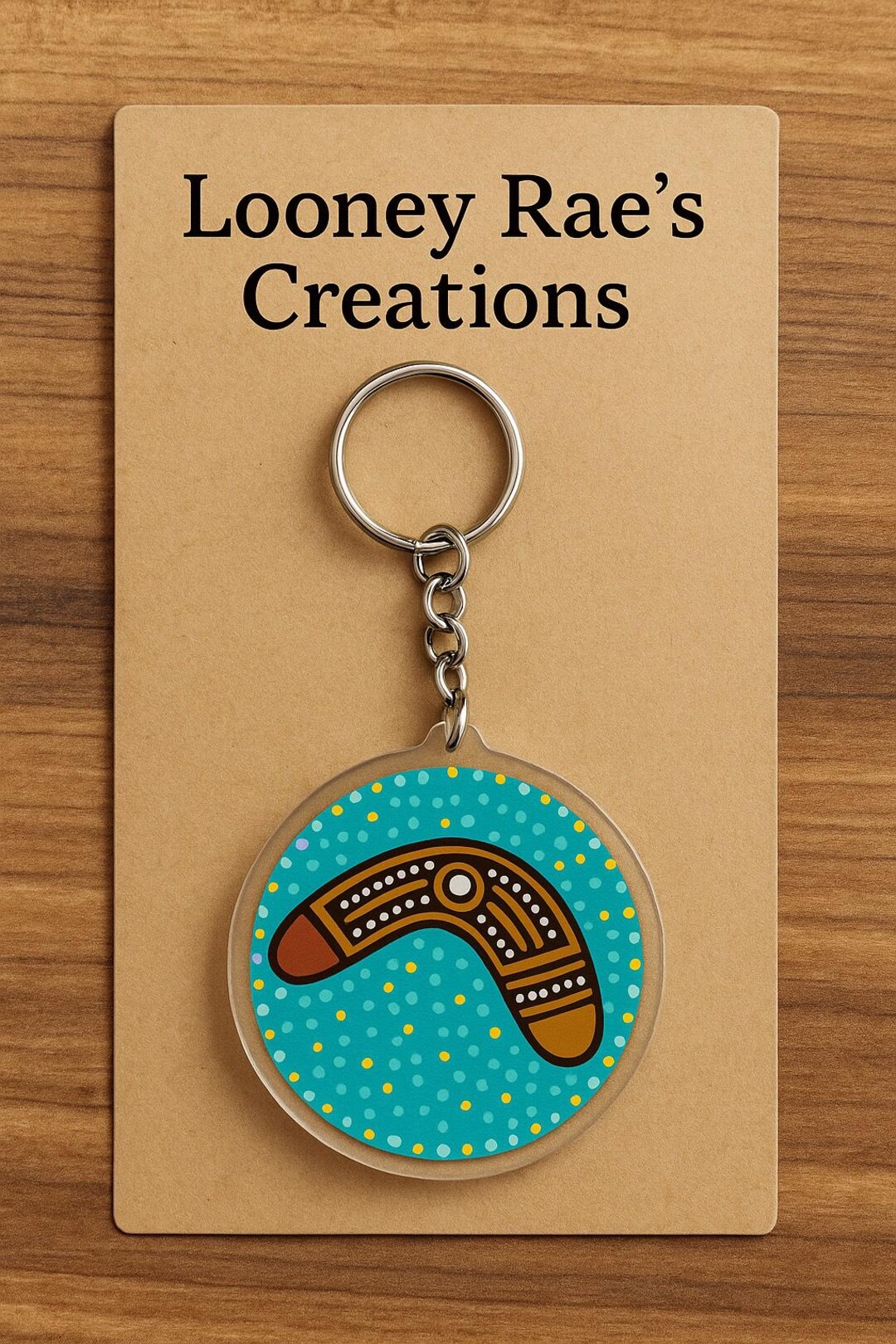 Handmade Aboriginal Art Keyring, Boomerang Design With Dot Painting ...