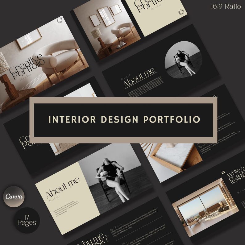Interior Design Portfolio Canva Template Black & Beige, Editable E ...