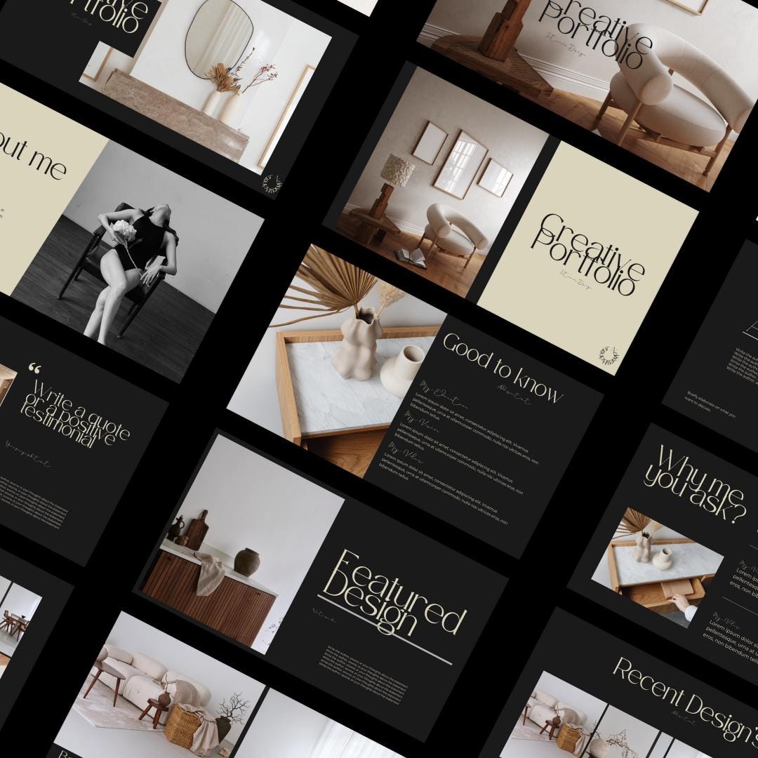 Interior Design Portfolio Canva Template Black & Beige, Editable E ...