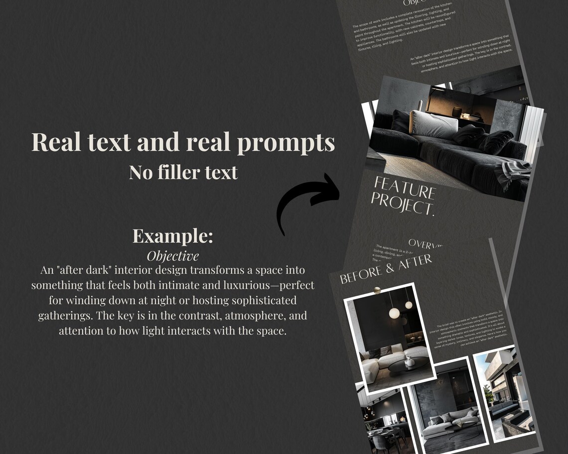 Interior Design Portfolio Template, Canva Dark Grey (A4) - Etsy