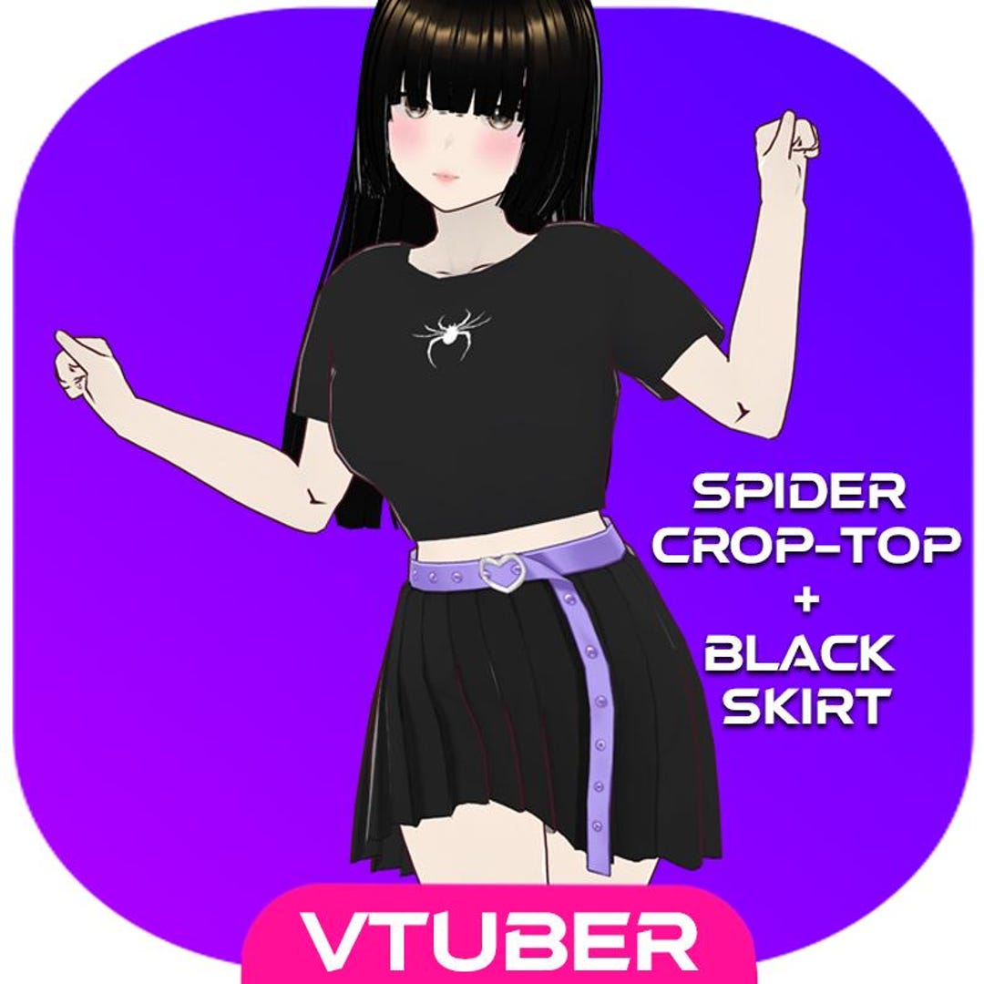 Vroid Vtuber Vrchat Spider Crop-top Bad Girl Black Skirt - Etsy