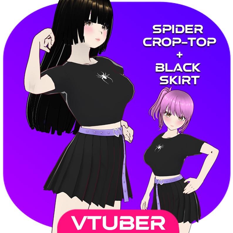 Vroid Vtuber Vrchat Spider Crop-top Bad Girl Black Skirt - Etsy