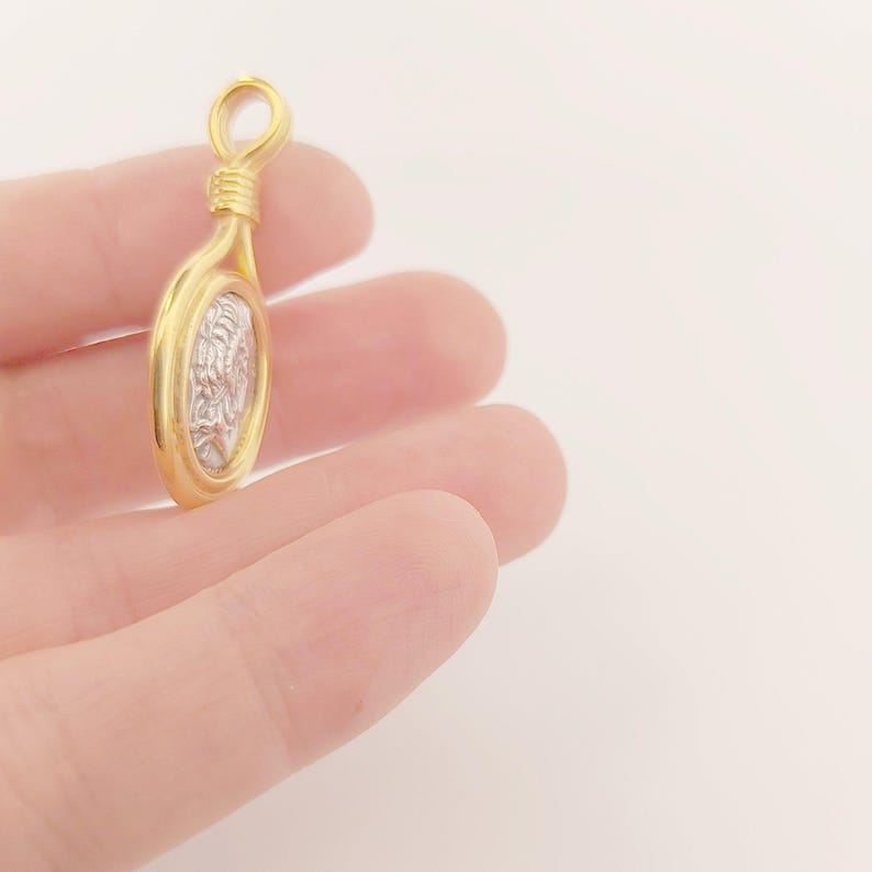 Alexander the Ancient Greek Silver Coin Pendant, Gold Plated Wire Frame ...