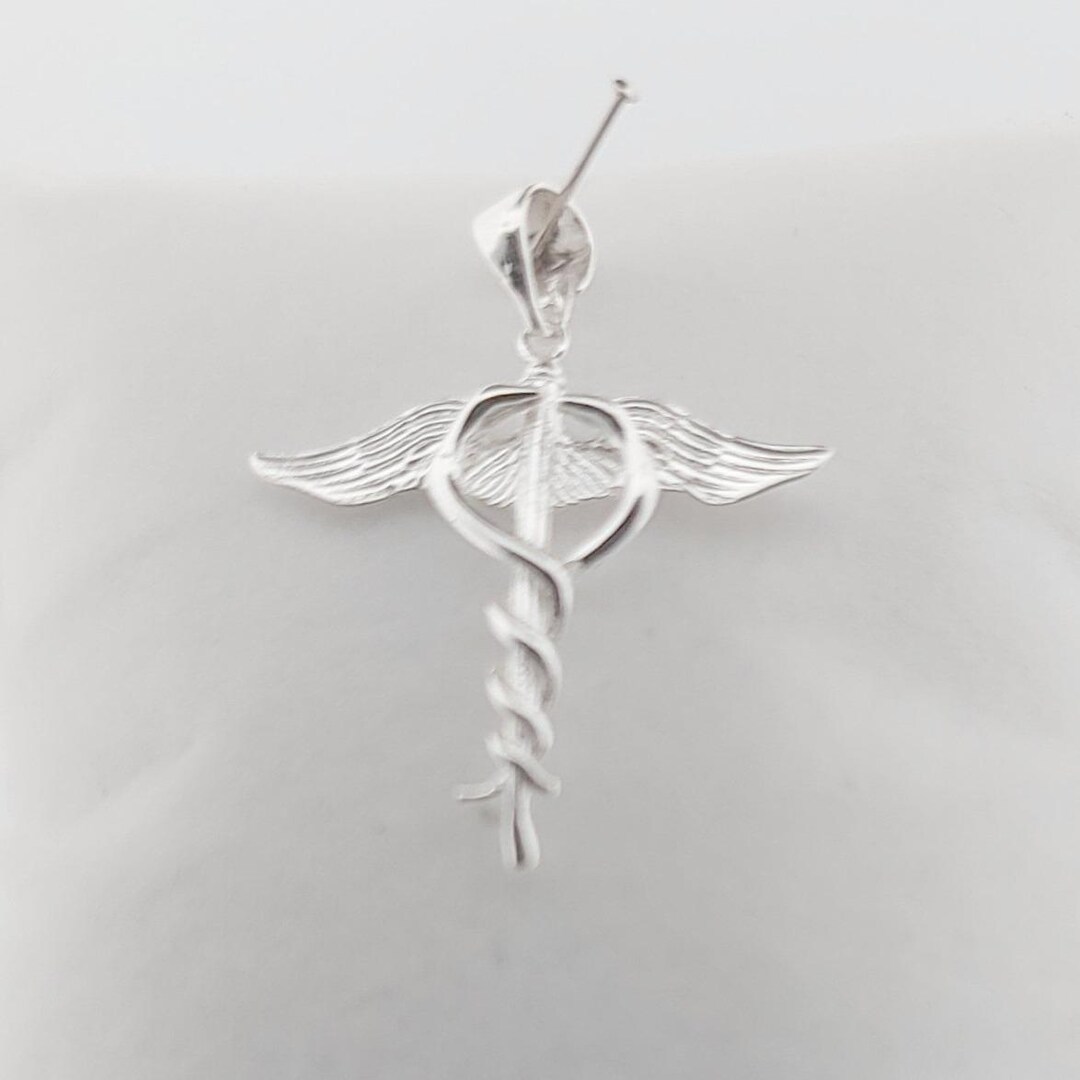 Sterling Silver Caduceus Medical Symbol Pendant, Wings and Snake Design ...