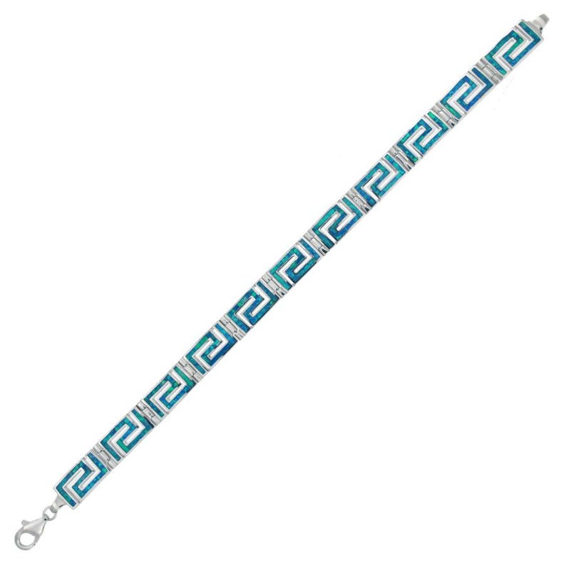Blue Opal Greek Key Bracelet, Sterling Silver 925, Meander Design - Etsy