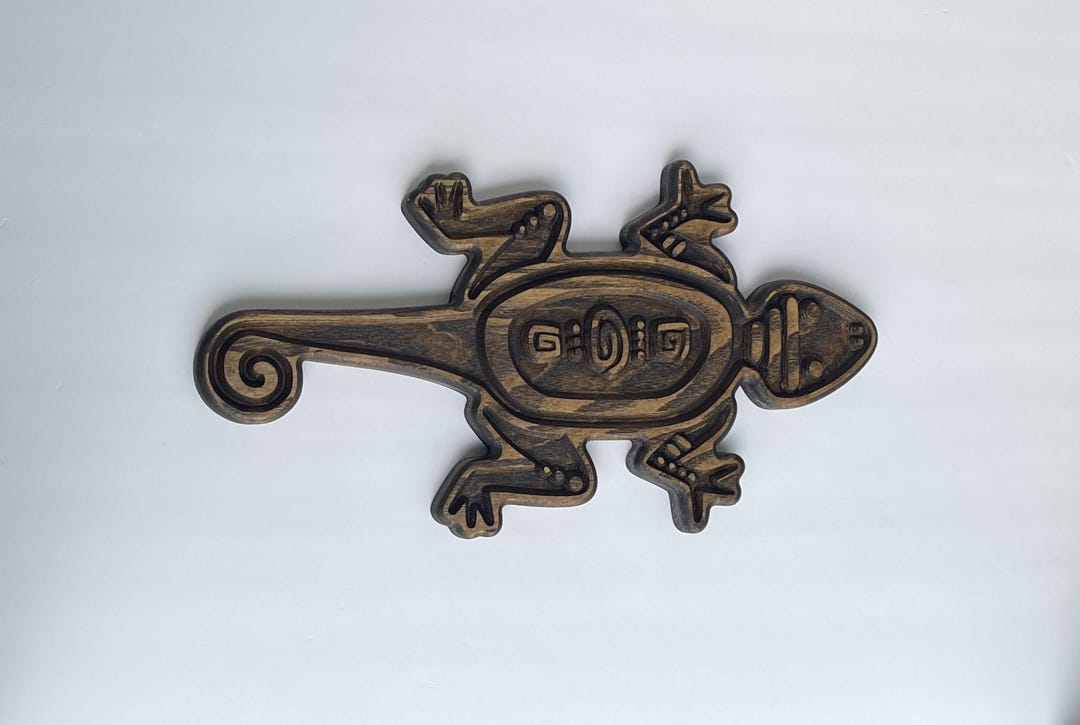 Handcrafted Aztec-inspired Hardwood Lizard Wall Art – Ash Wood, Dark ...