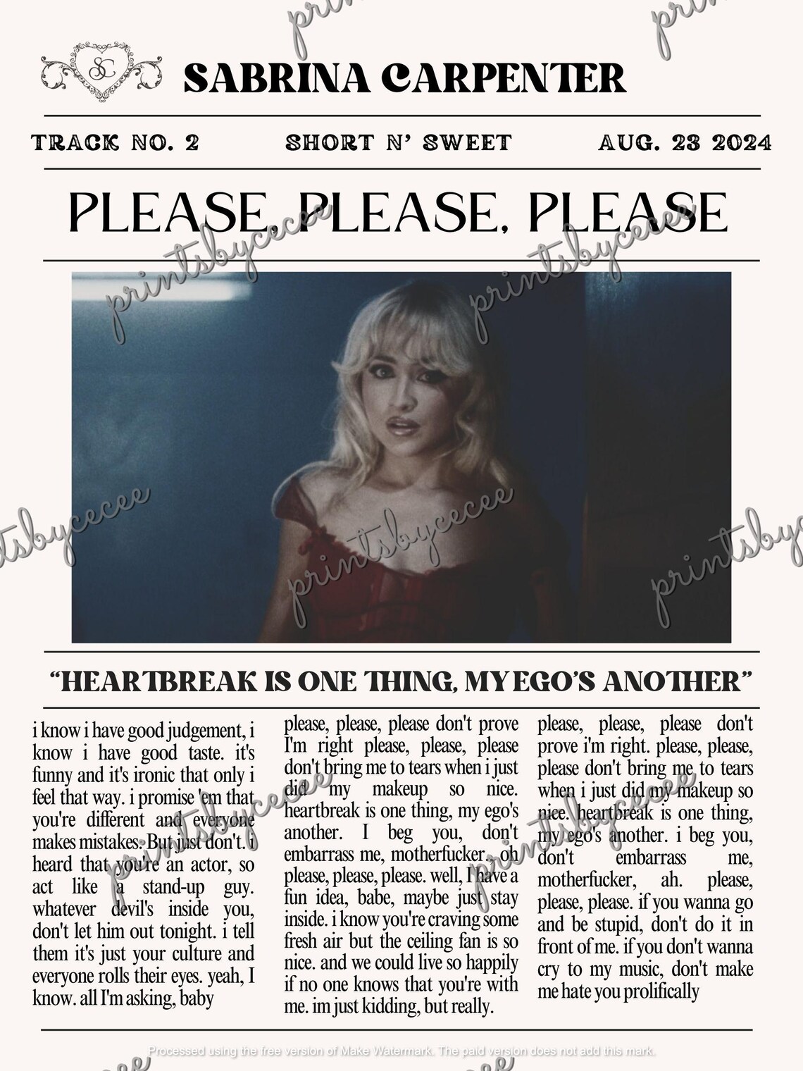 Sabrina Carpenter Short N' Sweet Retro Newspaper Print Posters || 5x ...