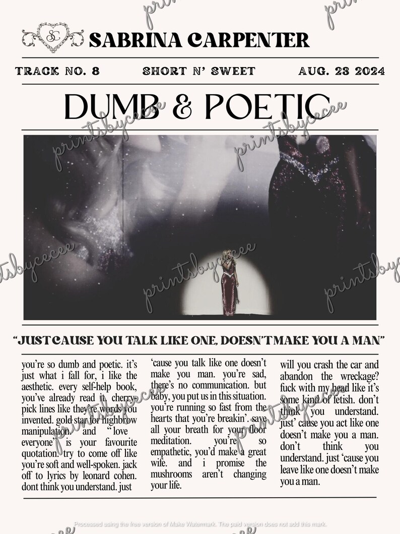 Sabrina Carpenter Short N' Sweet Retro Newspaper Print Poster Digital ...