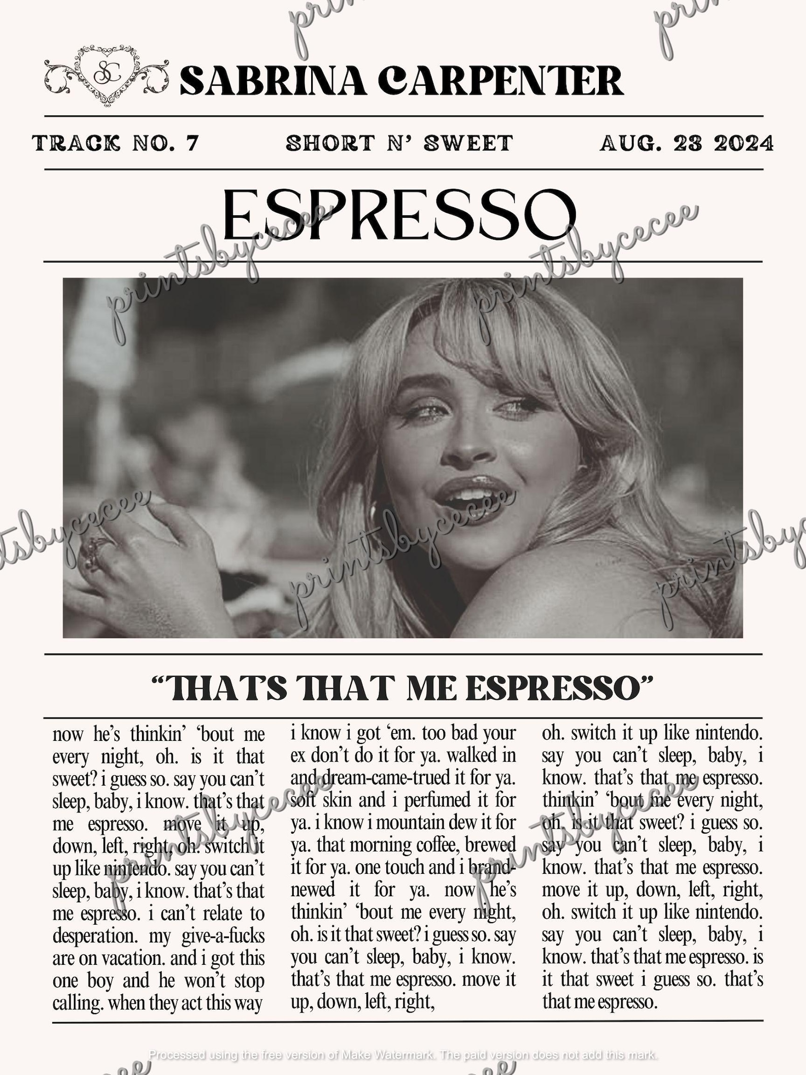 Sabrina Carpenter Short N' Sweet Retro Newspaper Print Poster Digital ...
