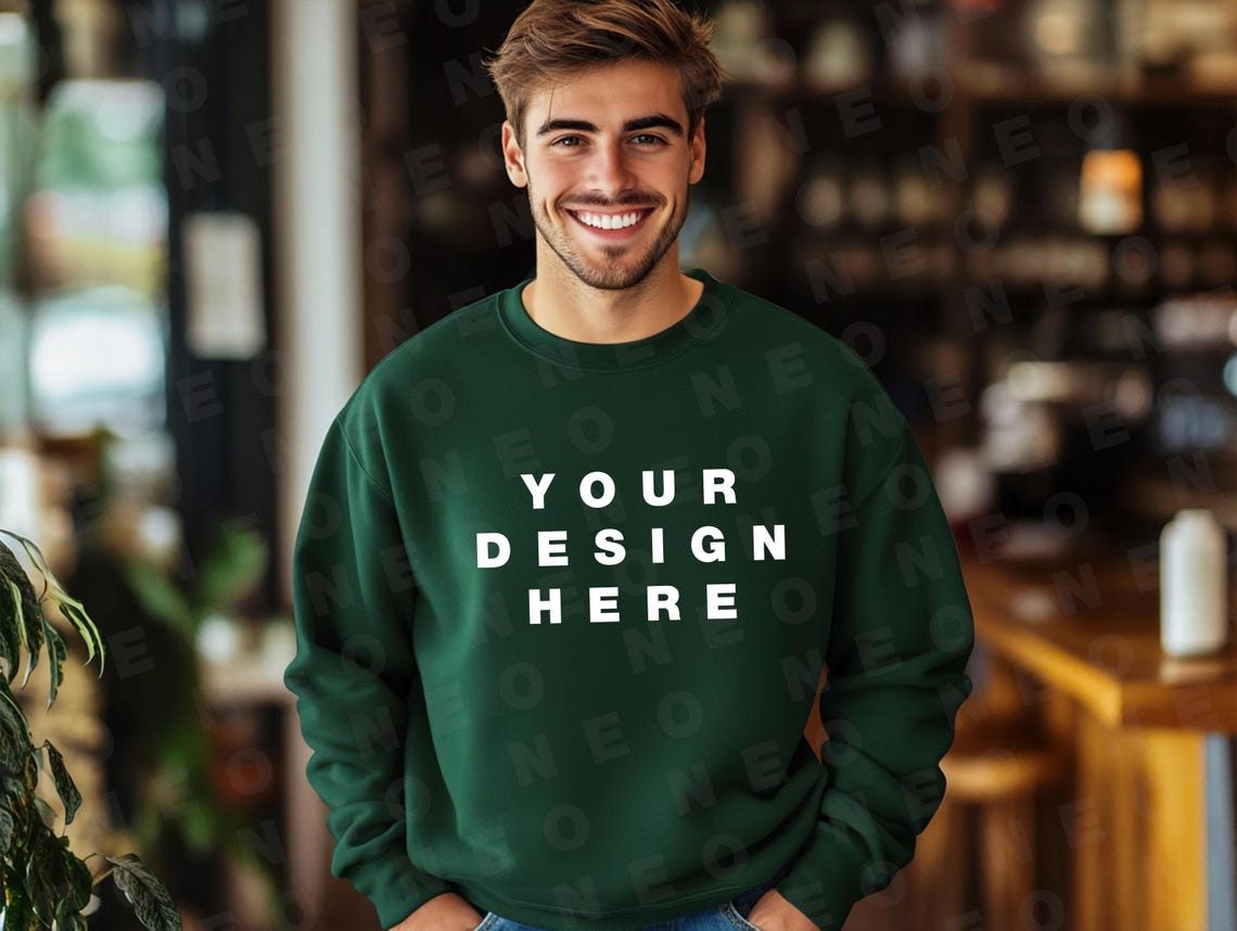 Gildan 18000 Forest Green Mockup | Male | Sweatshirt Mockup | Mockup ...