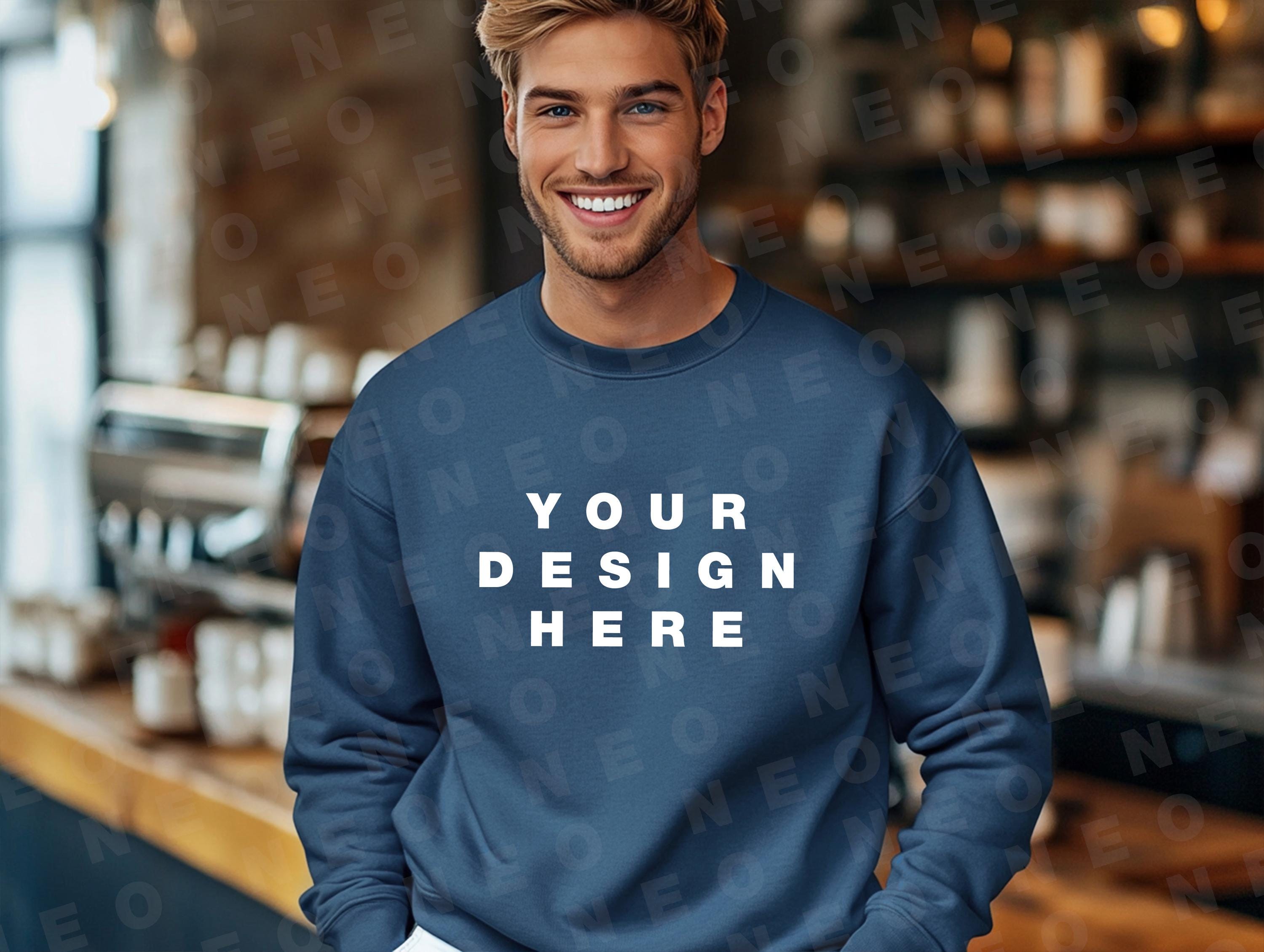 Gildan 18000 Indigo Blue Mockup | Male | Sweatshirt Mockup | Mockup for ...