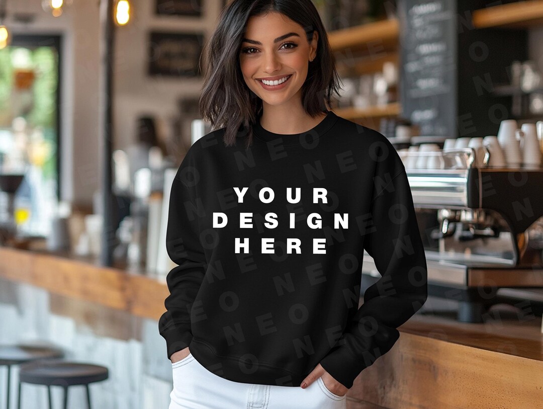 Gildan 18000 Black Mockup | Female | Sweatshirt Mockup | Mockup for ...
