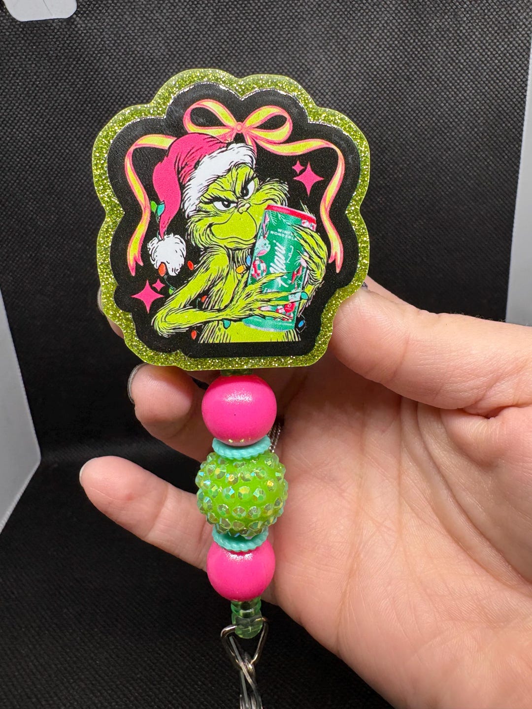 Christmas Grinch With Energy Drink Inspired Badge Reel - Etsy
