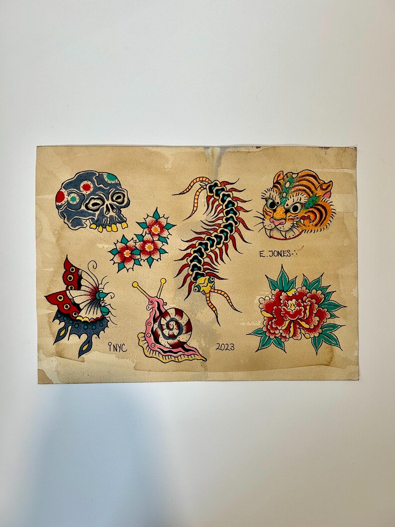 Traditional Japanese Tattoo Flash Sheet Original Painting - Etsy