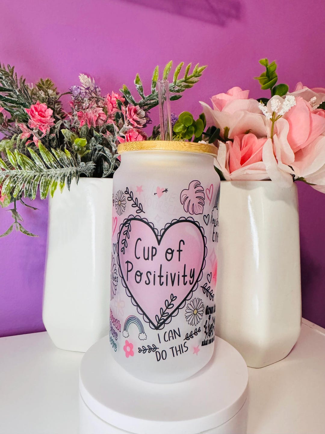 Positive Affirmation Glass Cup 16oz, Mental Health Positive ...
