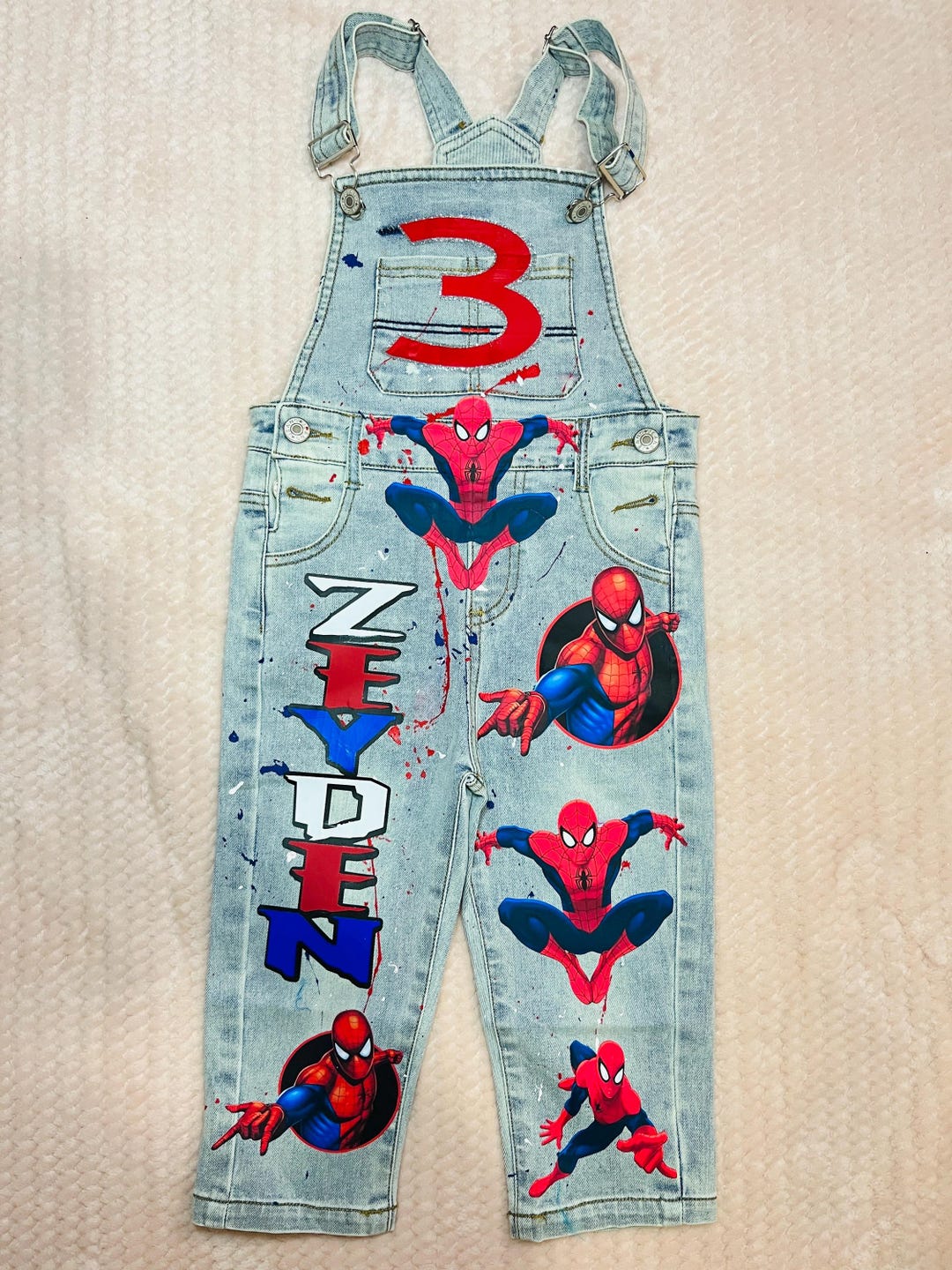 Spider Man Denim Overalls Birthday Outfit, Custom Spider Man Outfit for ...