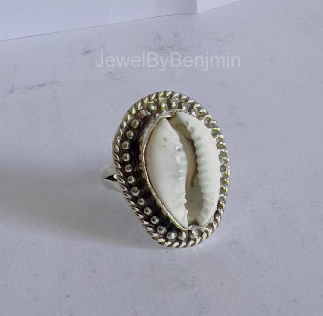 Boho Cowrie Shell Cast Ring | Genuine .925 Sterling Silver Seashell ...