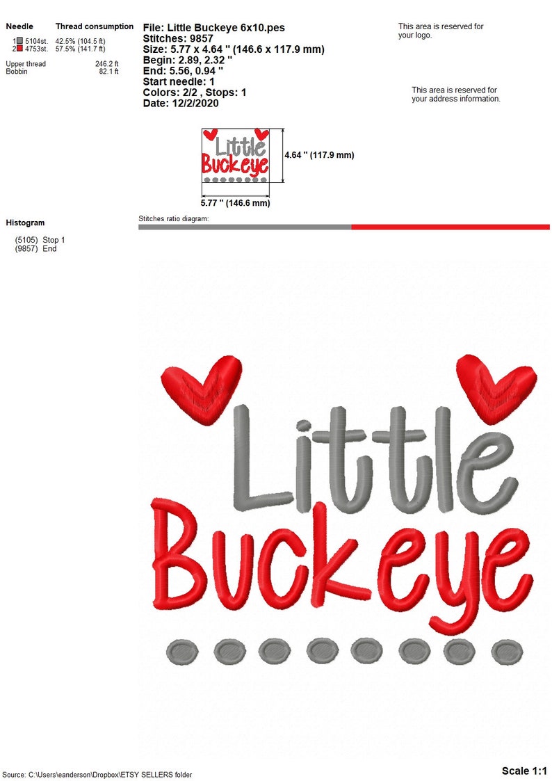Little Buckeye Machine Embroidery Design 4x4 5x7 6x10 Team Instant ...